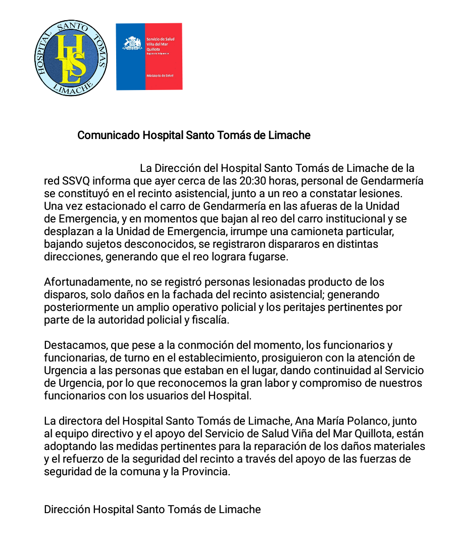 Comunicado Hospital Santo Tomás de Limache | SSVQ